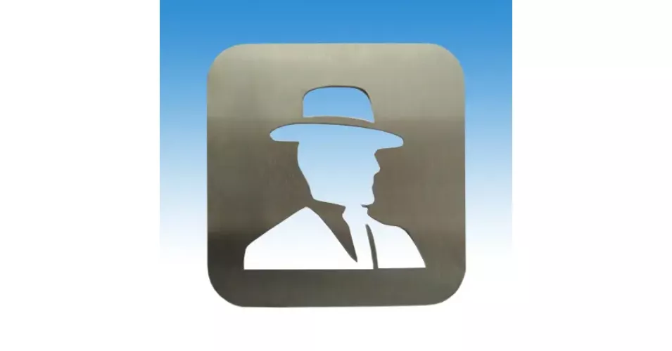 Férfi mosdó piktogram, 100x100 mm, rozsdamentes acél